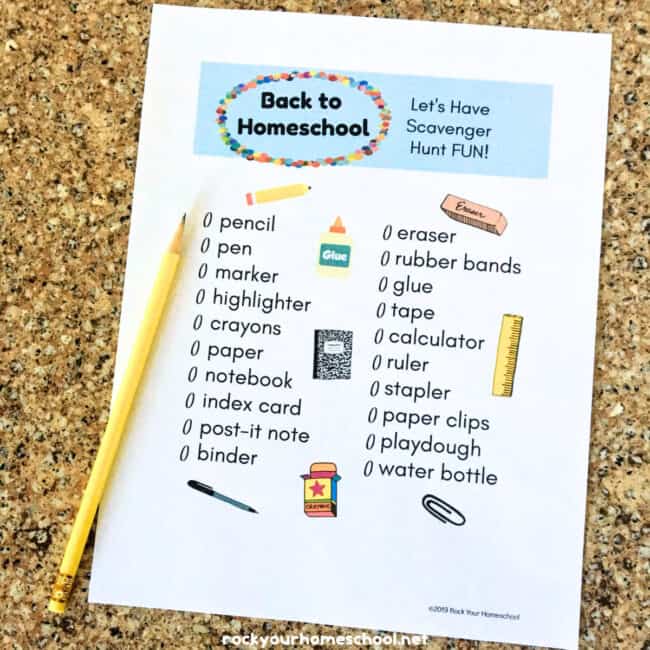 Free First Day of Homeschool Scavenger Hunt for Special Fun