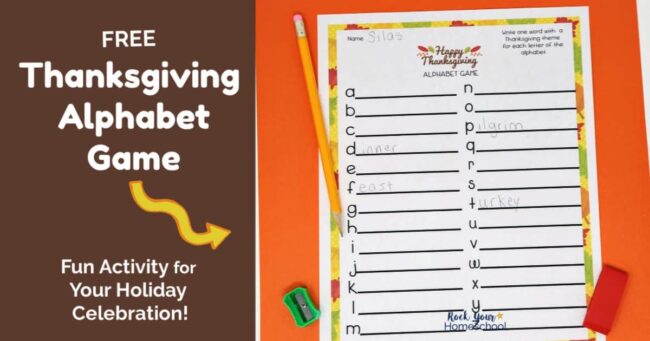 Printable Thanksgiving Alphabet Game for Kids (Free)