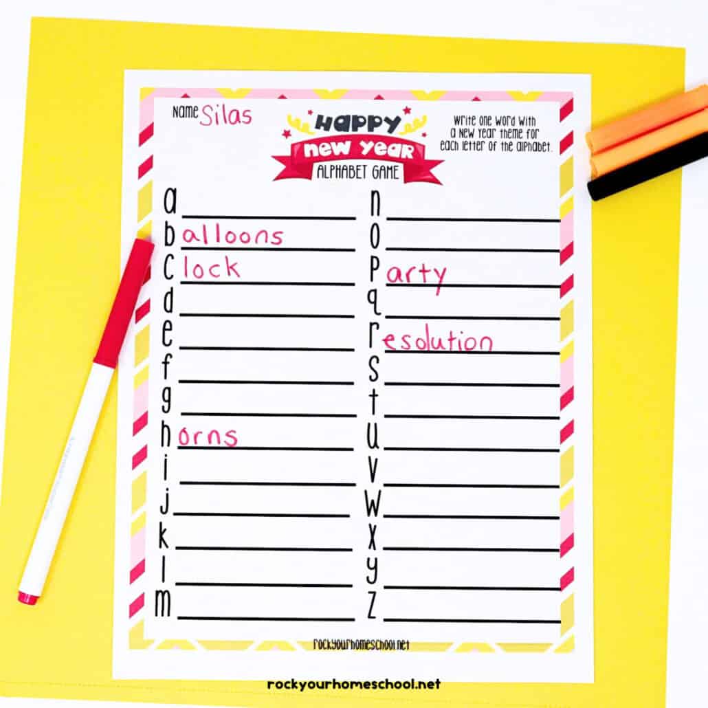 New Year's Eve Alphabet Game Activity for Special Fun (Free) - Rock ...