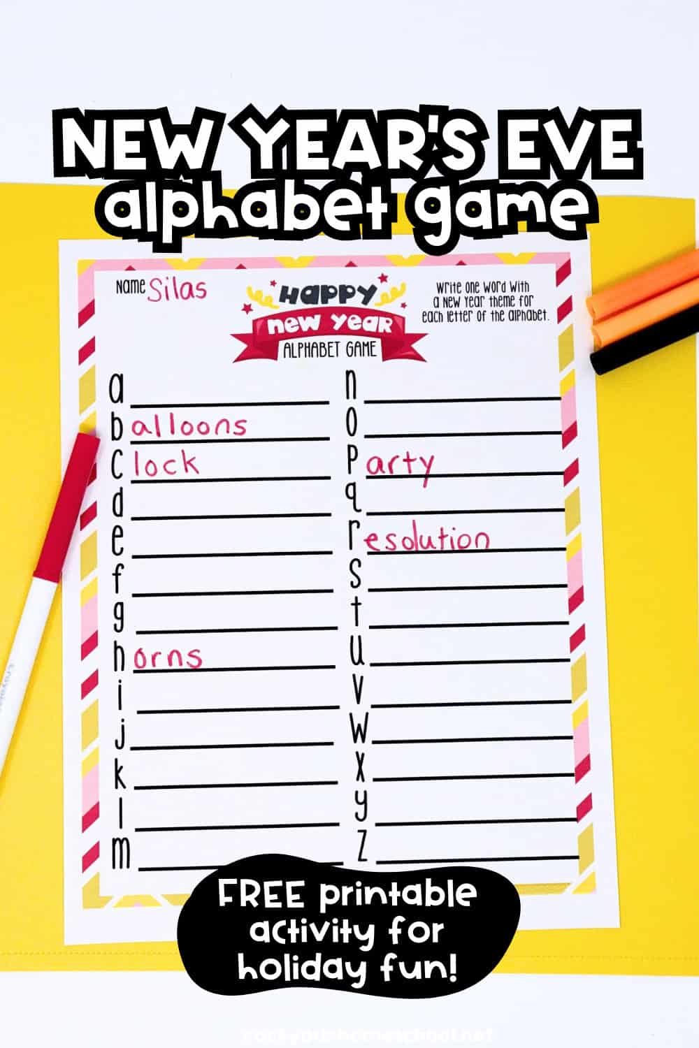 New Year's Eve Alphabet Game Activity for Special Fun (Free) - Rock ...