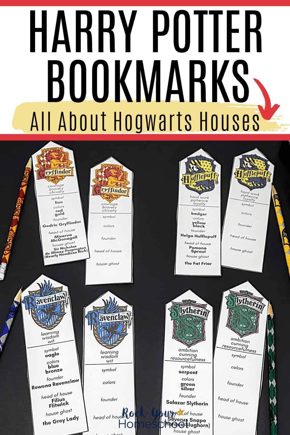 Harry Potter Bookmarks with Hogwarts Houses (Free Printable) - Rock ...