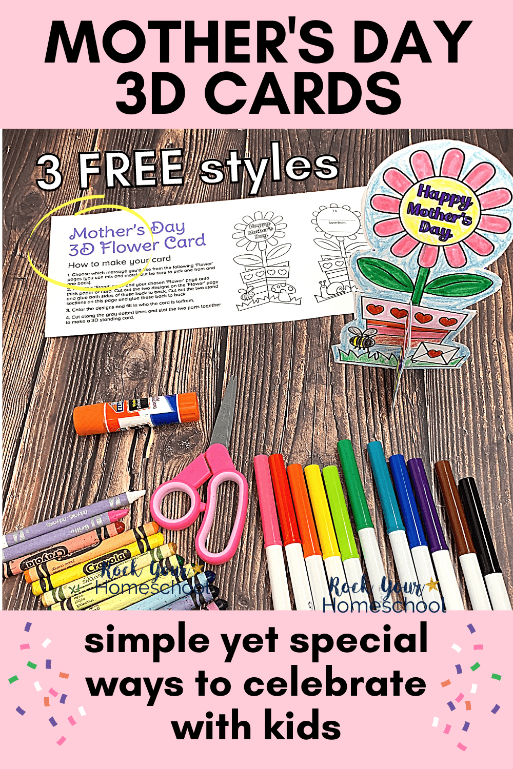 Mother’s Day Cards for Kids: 3D Coloring Fun (Free Printable Set)