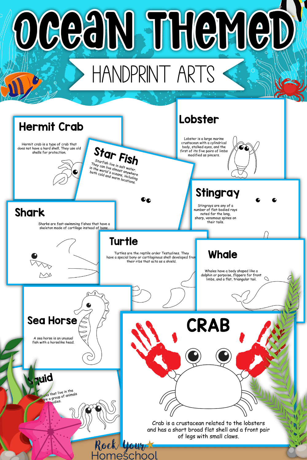 Ocean Creatures Handprint Art for Summer Fun (10 Free Printables)