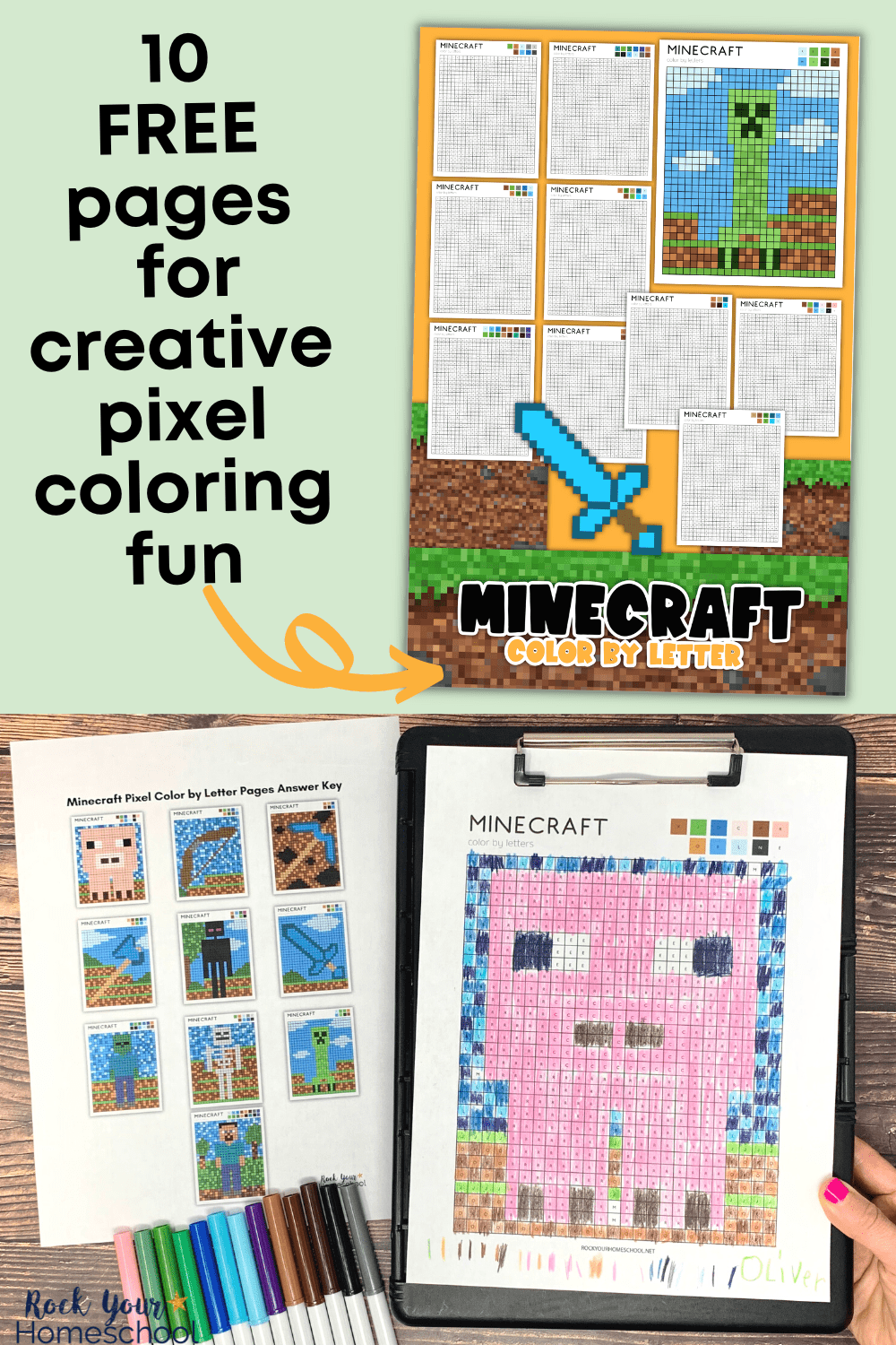 Minecraft Color by Letter Pixel Art for Fun Activities (10 Free)