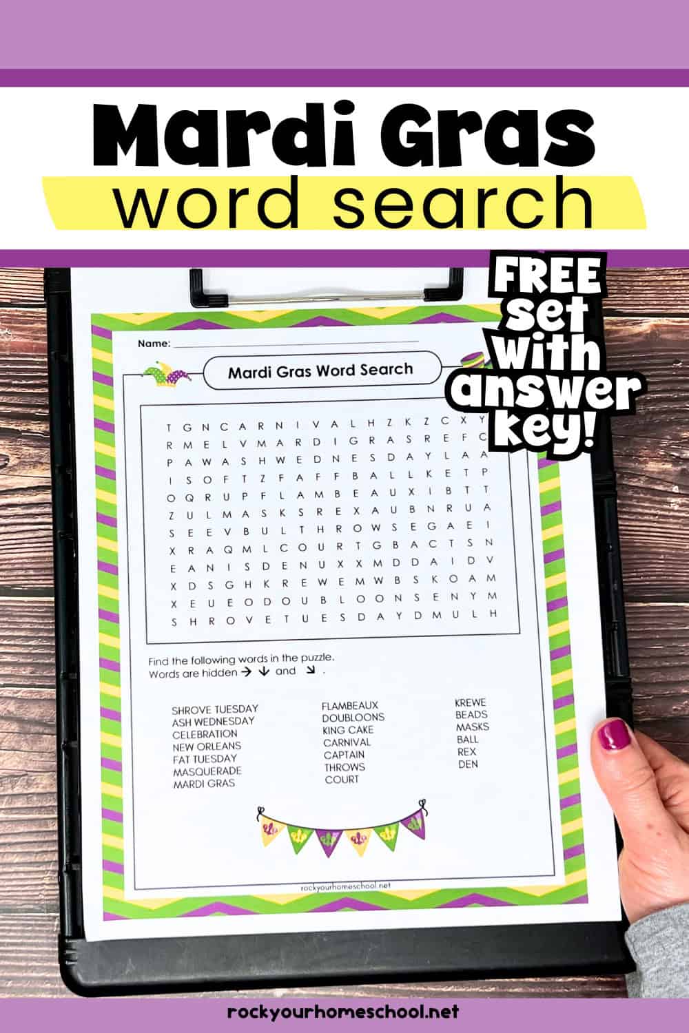 Mardi Gras Word Search: Fantastic for Print-and-Go Fun (Free) - Rock ...