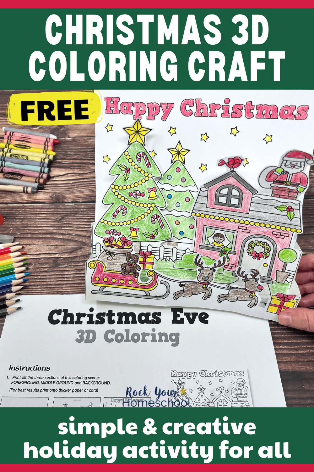 3D Christmas Craft for DIY Coloring Fun (Free Printable)