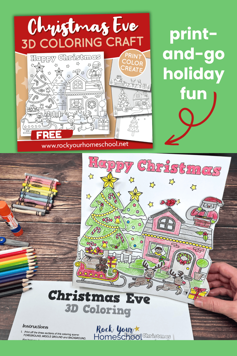 3D Christmas Craft for DIY Coloring Fun (Free Printable)