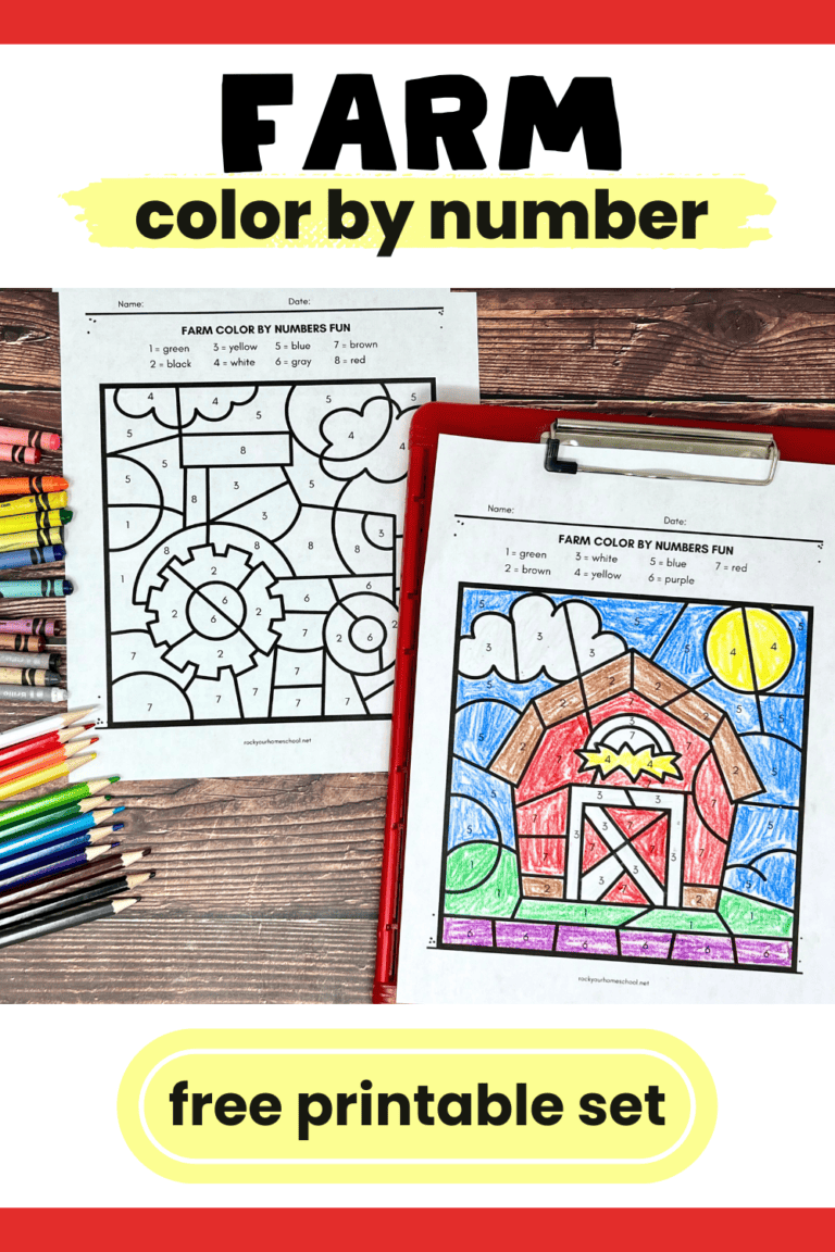 Farm Color by Number Worksheets for Easy Math Fun (6 Free)