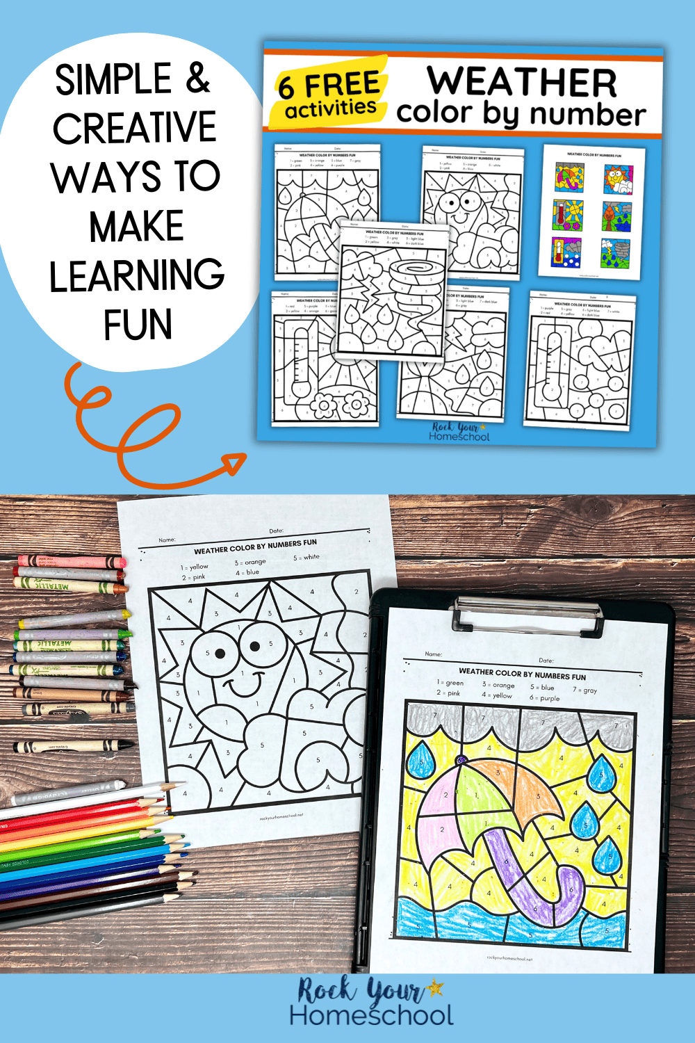 Weather Color by Number Worksheets for Kids (8 Free)