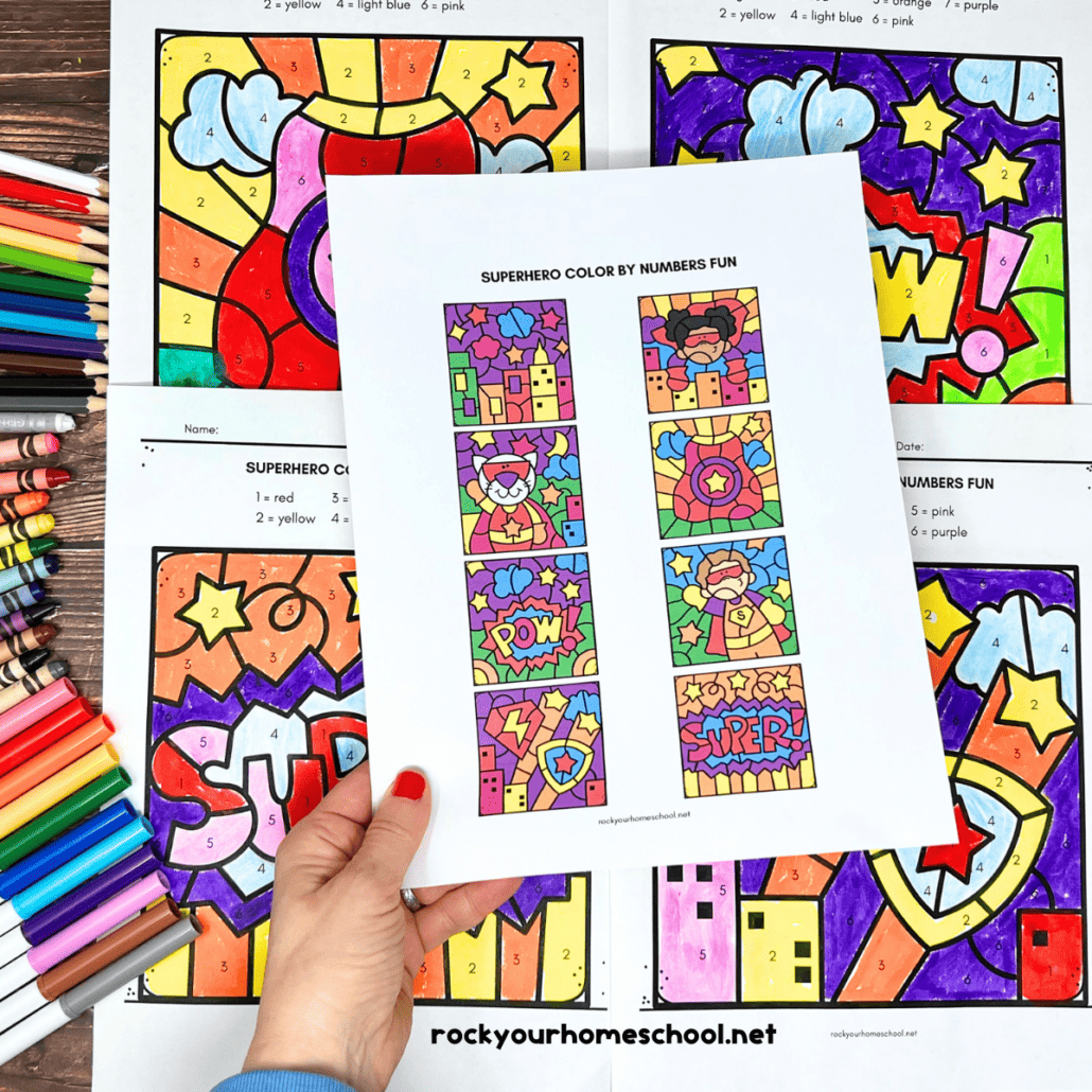 Superhero Color by Number Pages for Fun with Kids (Free) - Rock Your ...
