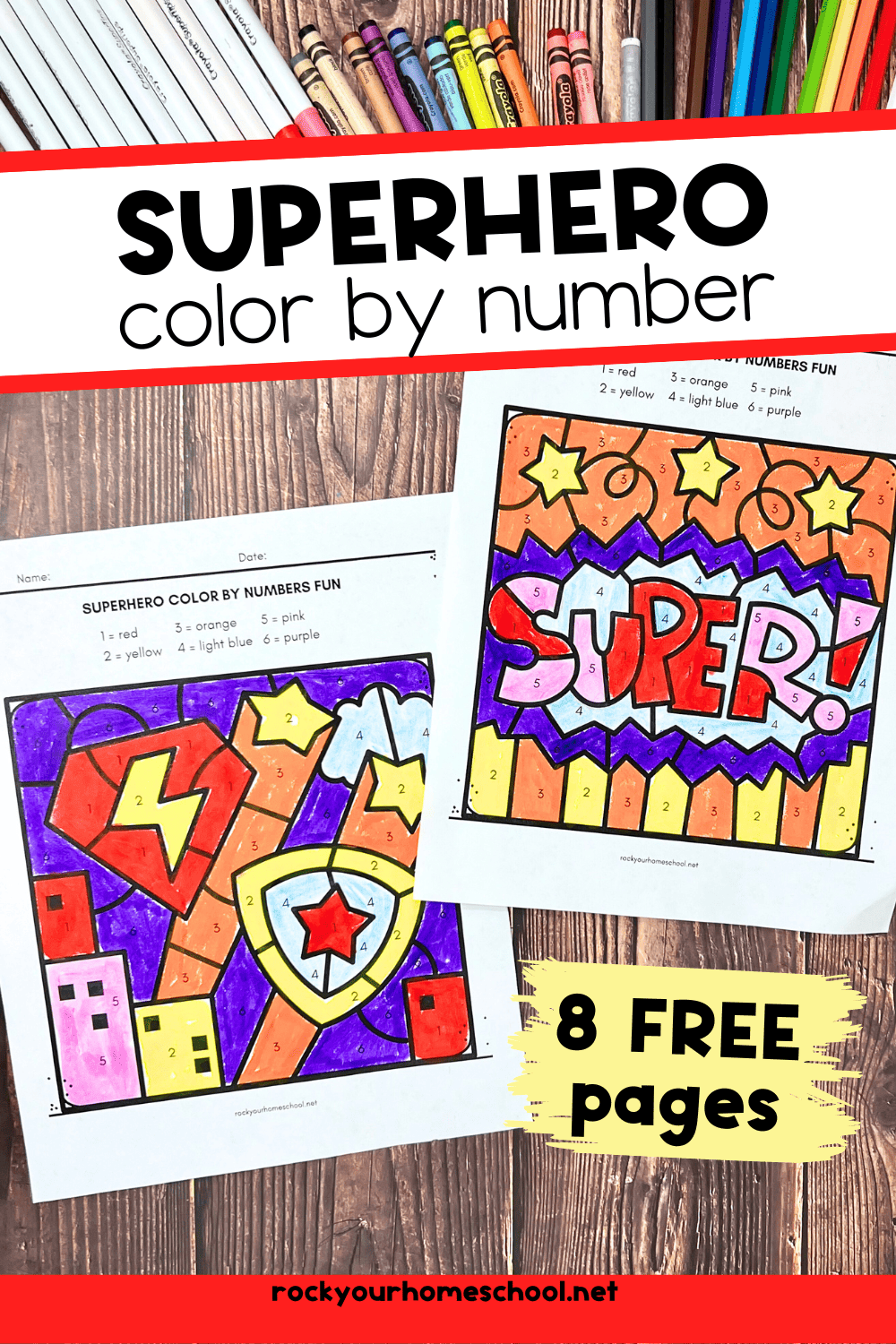 Superhero Color by Number Pages for Fun with Kids (Free) - Rock Your ...