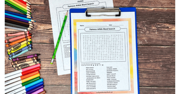 Famous Artists Word Search for Art History Fun (Free) - Rock Your ...