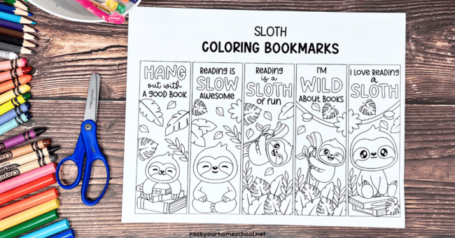 Sloth Bookmarks to Color for DIY Reading Fun (Free) - Rock Your Homeschool