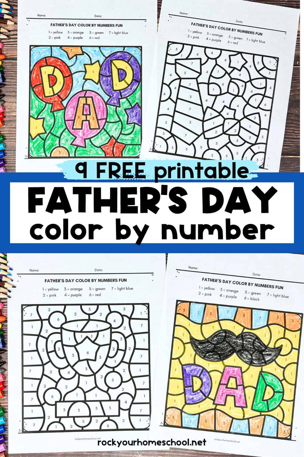 Father's Day Color by Number Pages for Kids (9 Free)- Rock Your Homeschool