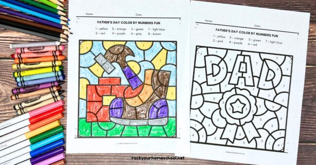 Father's Day Color by Number Pages for Kids (9 Free)- Rock Your Homeschool