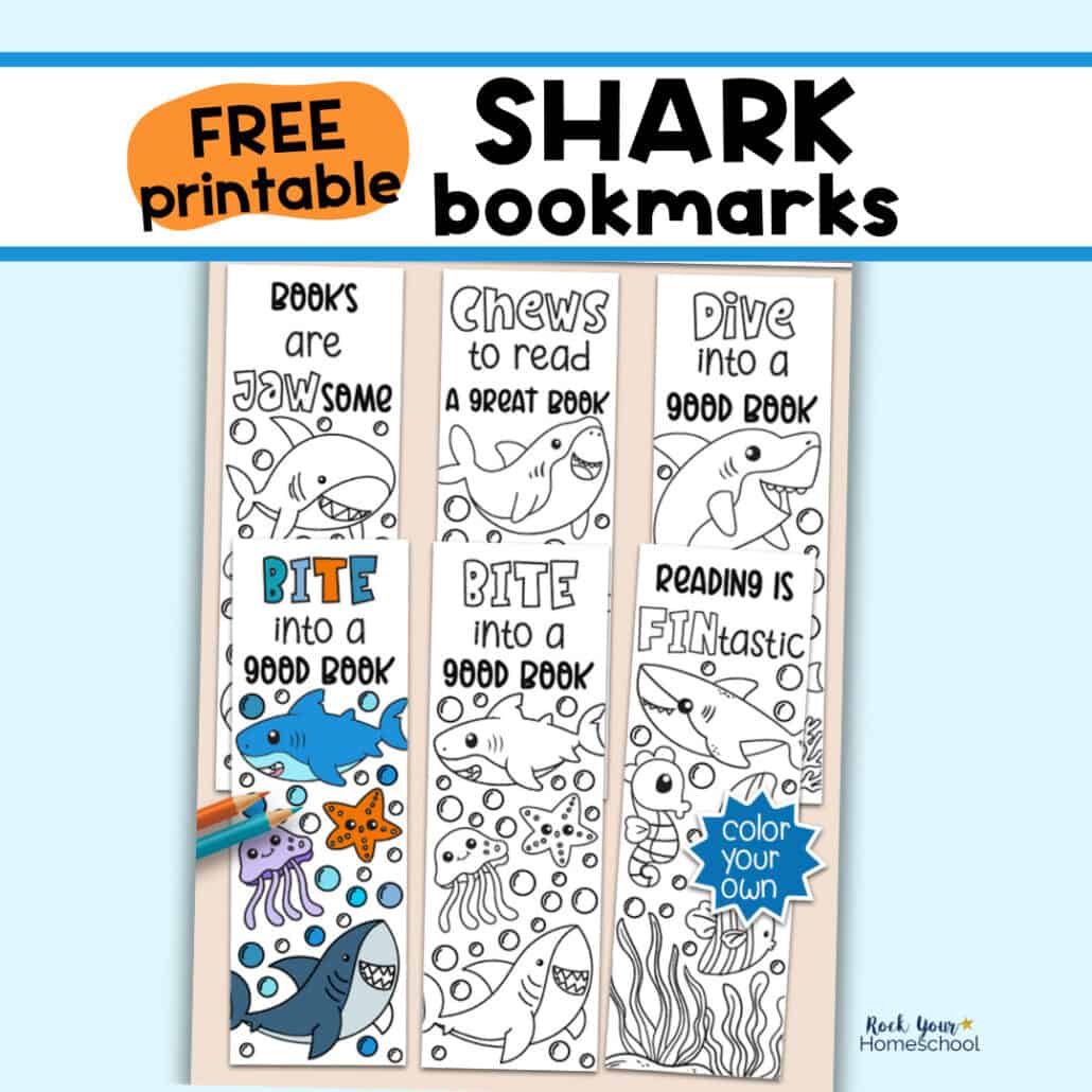Shark Bookmarks to Color - Rock Your Homeschool