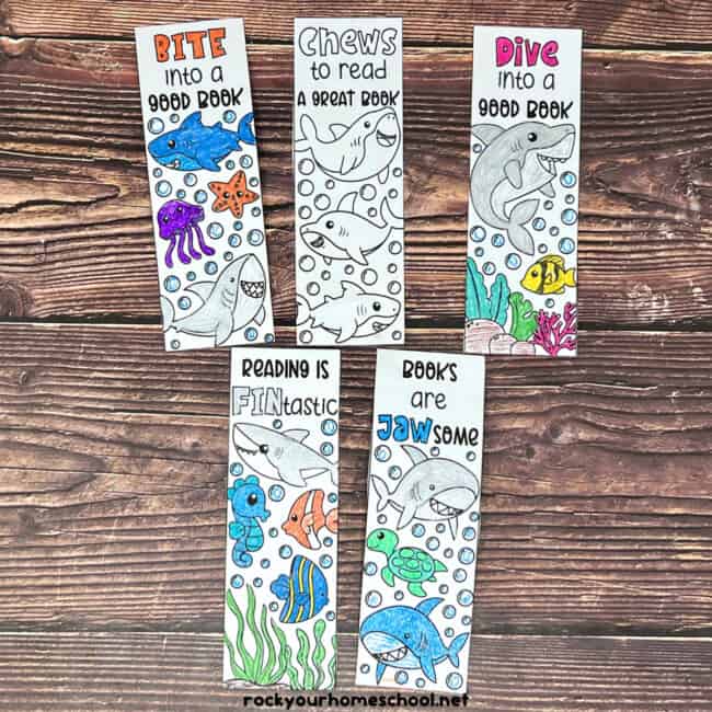 Shark Bookmarks to Color for Reading Fun with Kids (5 Free) - Rock Your ...