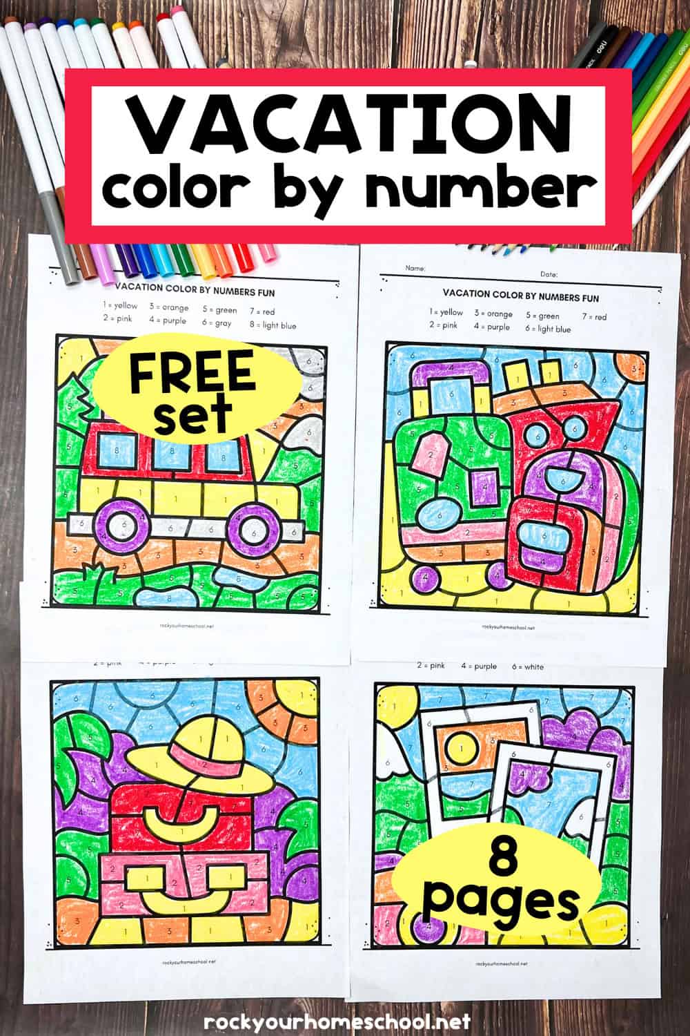 Vacation Coloring Sheets for Kids: Free Color by Number Set- Rock Your ...