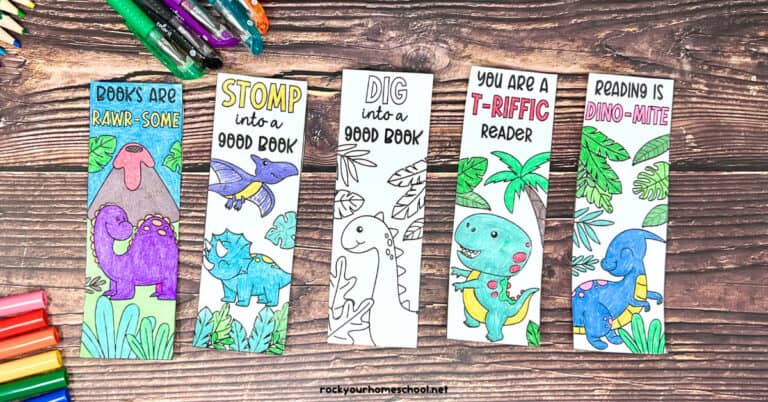 Dinosaur Bookmarks to Color: Free Printable Set for Kids- Rock Your ...