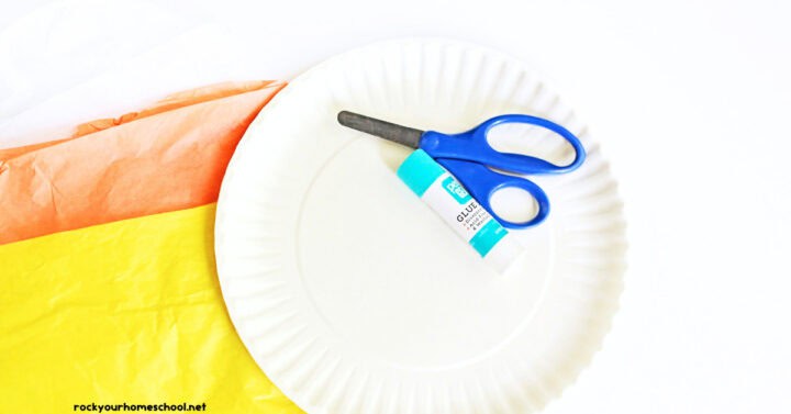 Candy Corn Paper Plate Craft With Easy Tissue Paper Texture- Rock Your ...