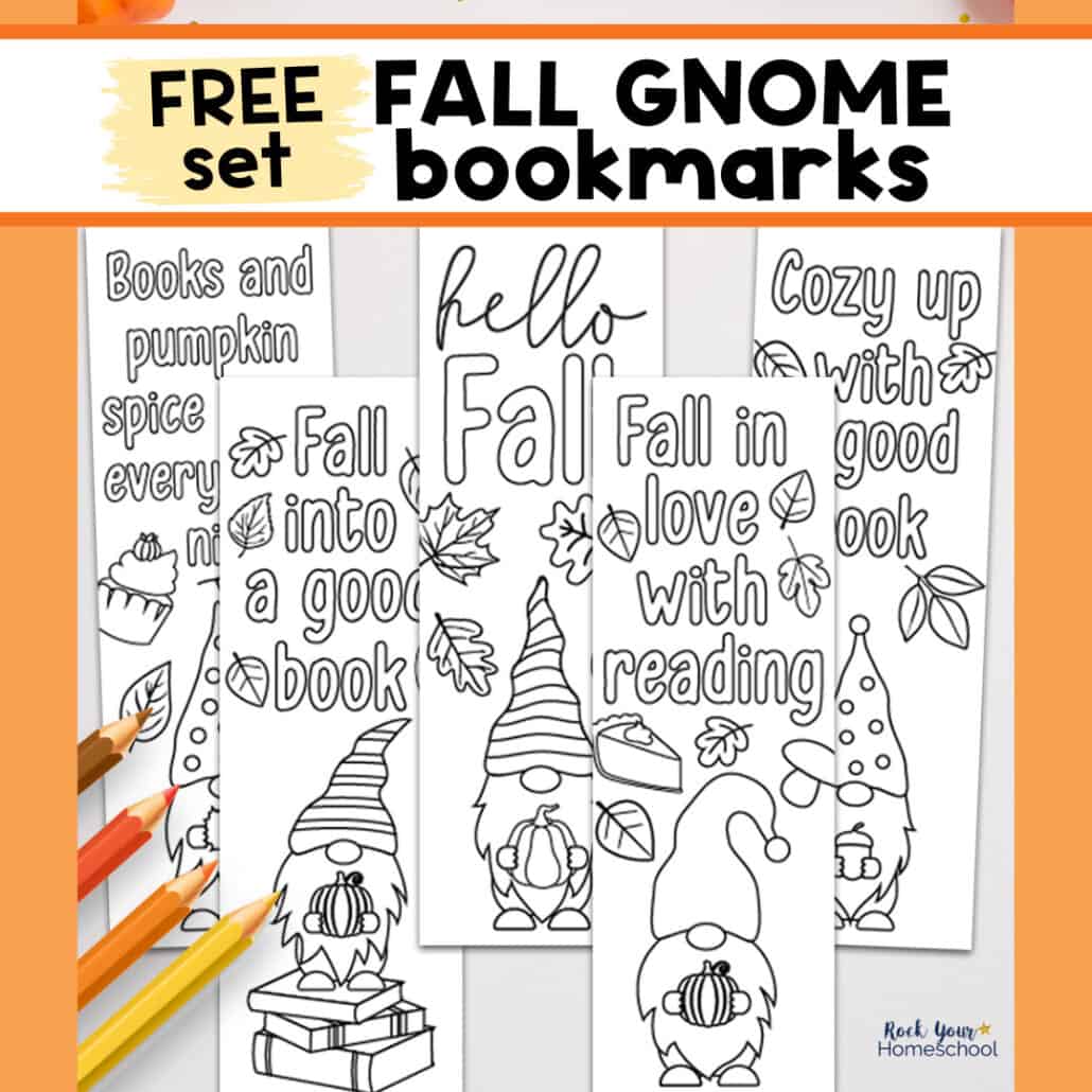 Fall Coloring Bookmarks featuring Gnomes - Rock Your Homeschool