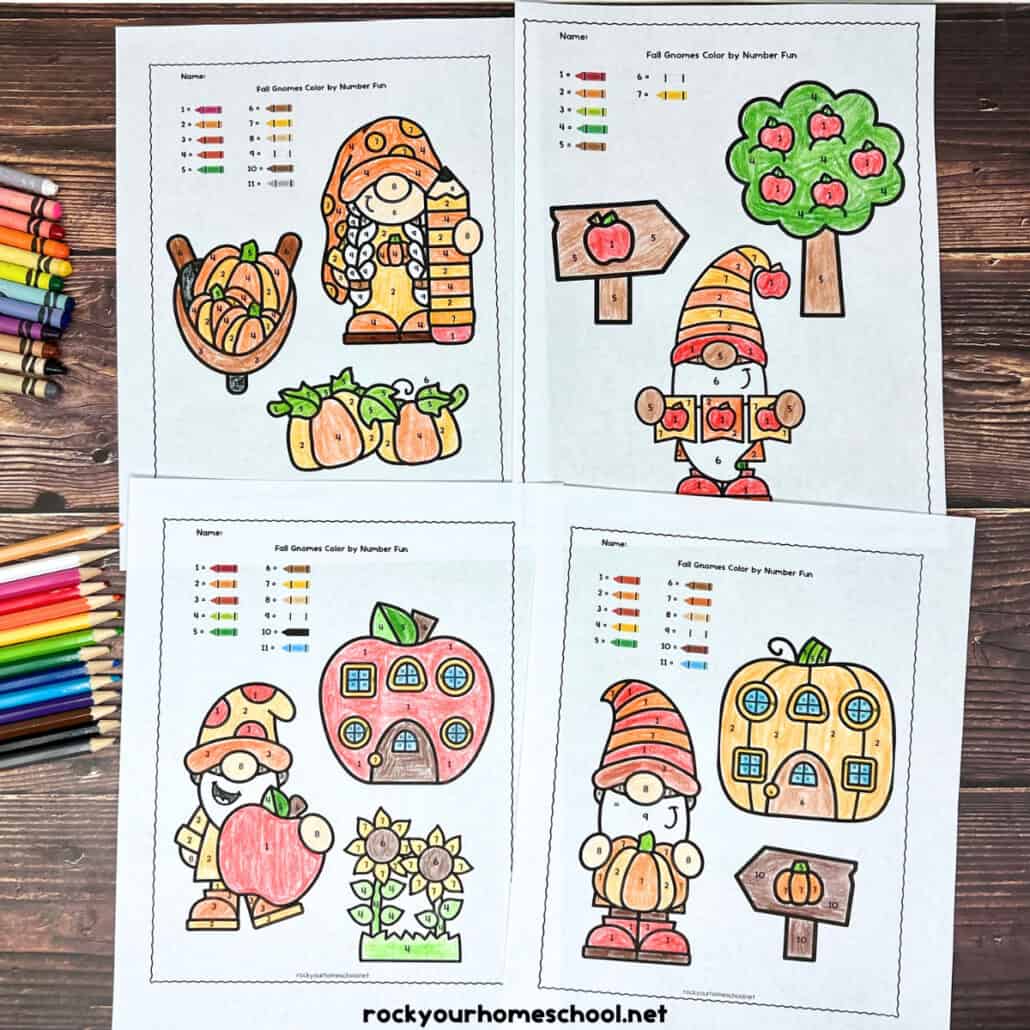 Fall Gnome Color by Number Pages for Autumn Fun (Free)- Rock Your ...