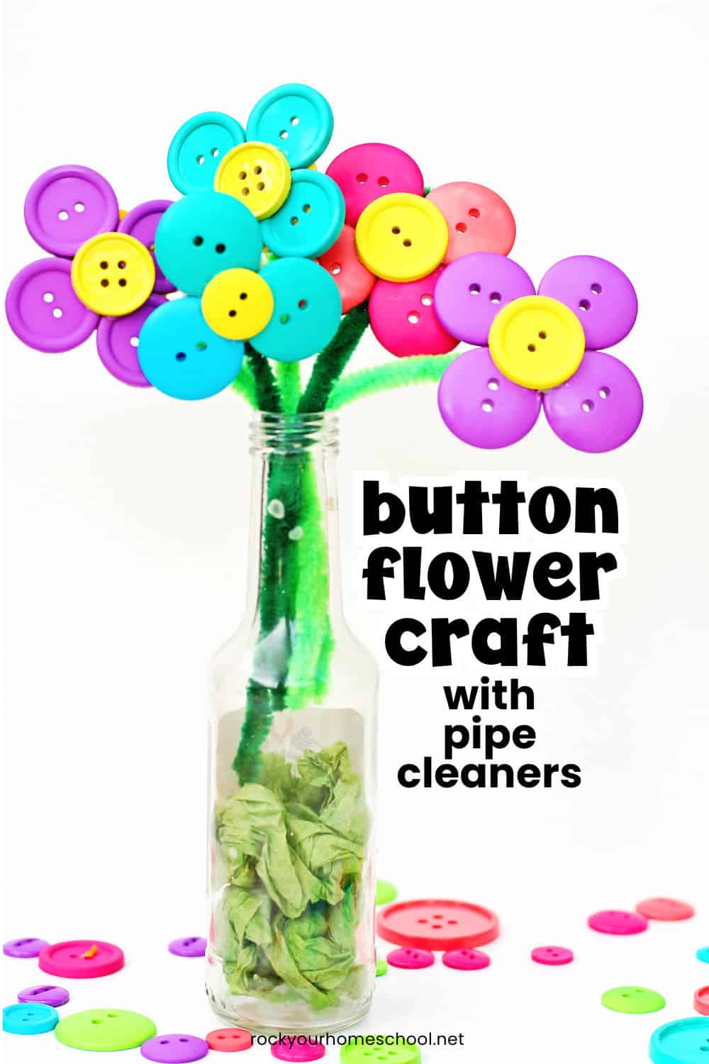 Button Flower Craft: How to Make with Pipe Cleaners - Rock Your Homeschool