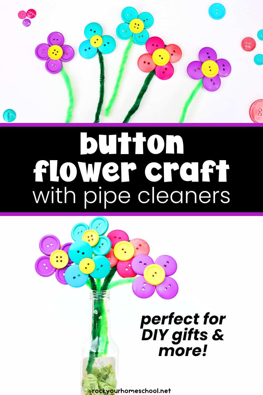Button Flower Craft: How to Make with Pipe Cleaners - Rock Your Homeschool