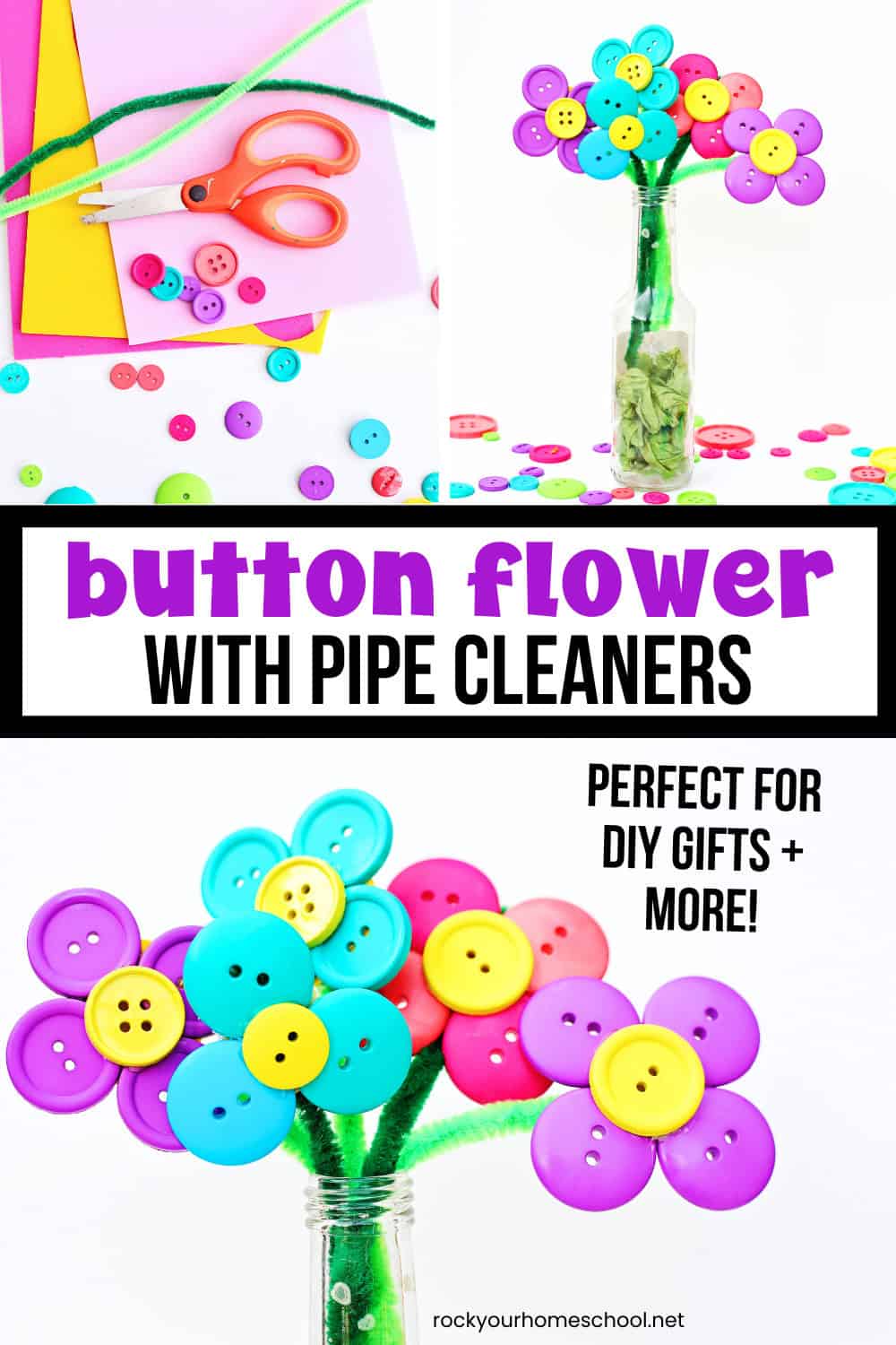 Button Flower Craft: How to Make with Pipe Cleaners - Rock Your Homeschool