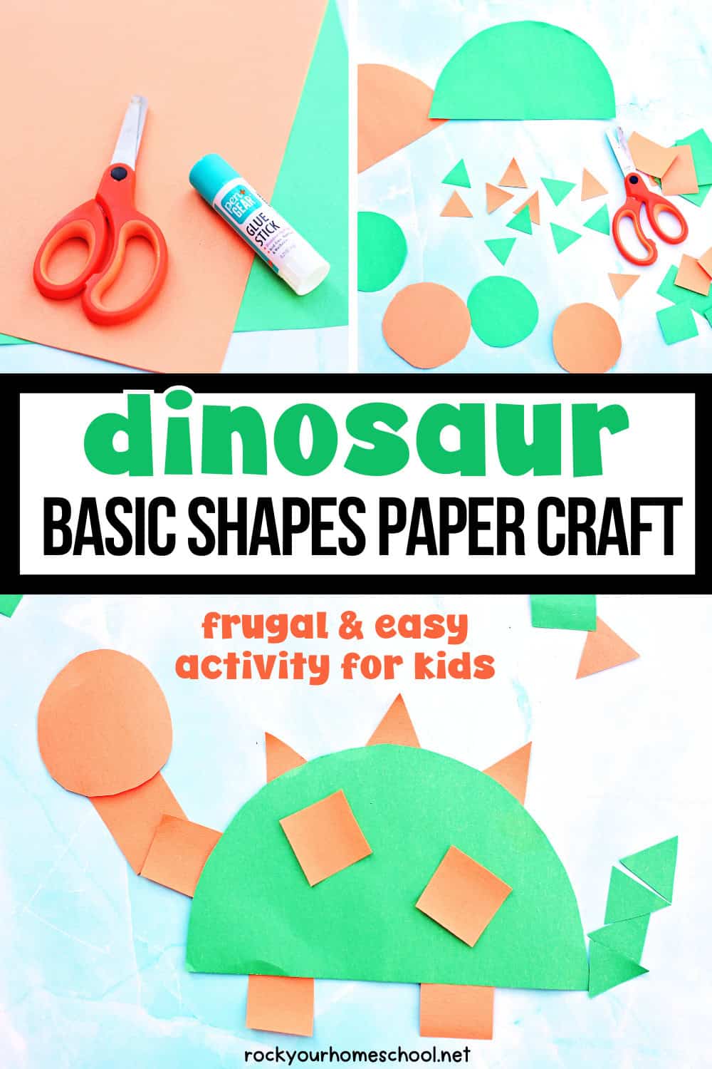 Paper Dinosaur Craft: How To Make with Basic Shapes - Rock Your Homeschool