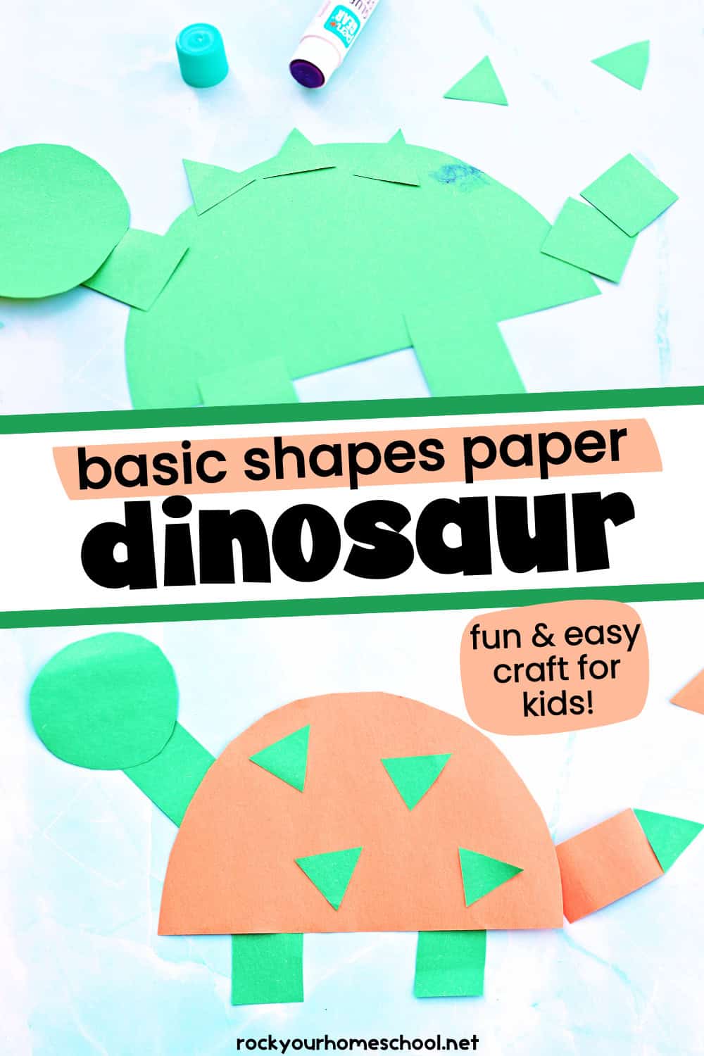 Paper Dinosaur Craft: How To Make with Basic Shapes - Rock Your Homeschool
