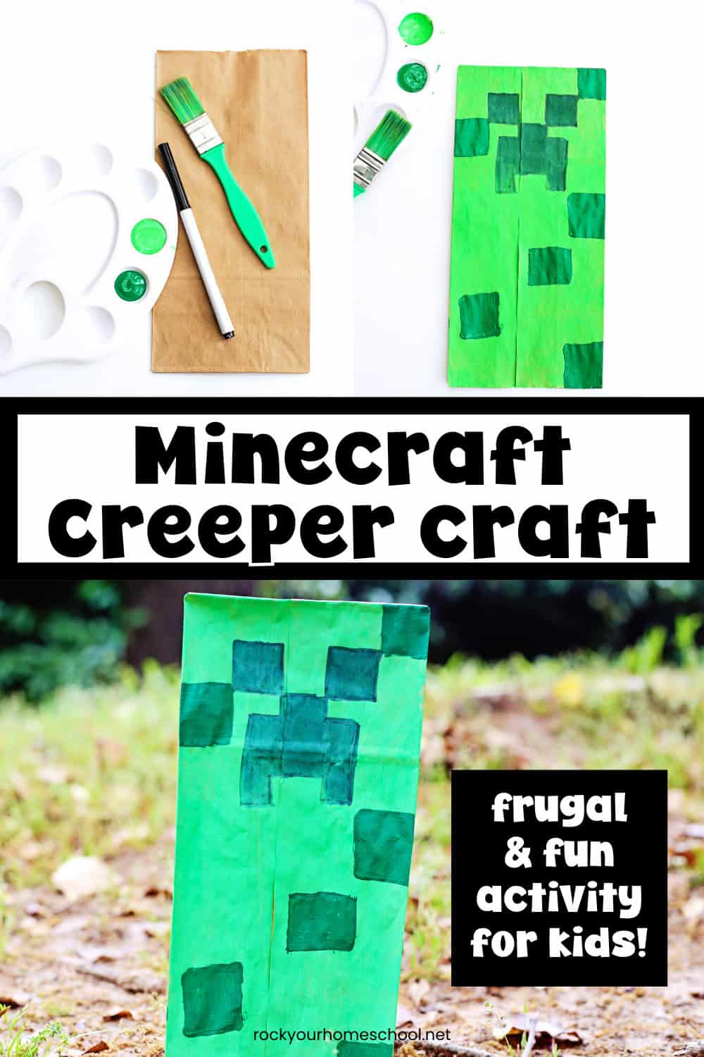 Minecraft Creeper Craft: How to Make with a Paper Bag- Rock Your Homeschool