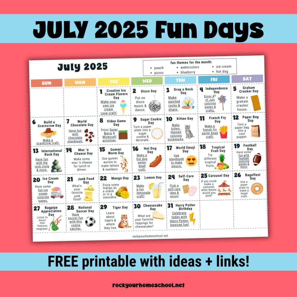 July 2025 Fun Days Calendar (color) - Rock Your Homeschool