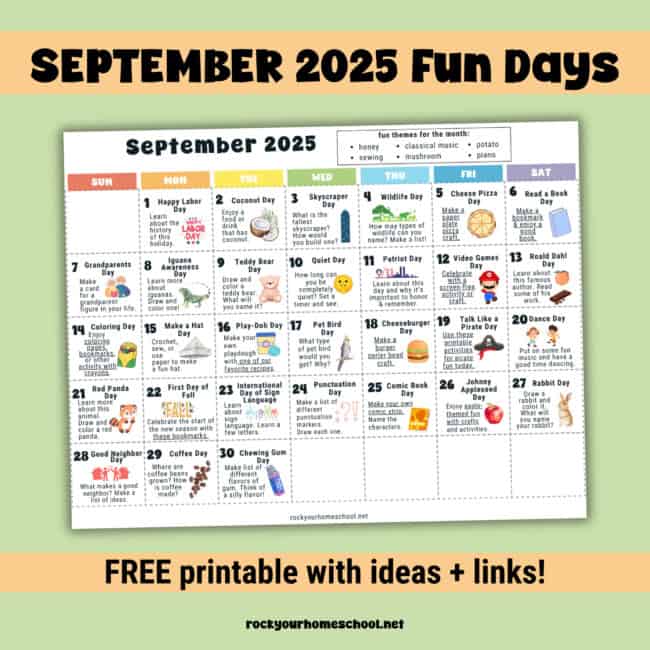 September 2025 Fun Days Calendar (color) - Rock Your Homeschool