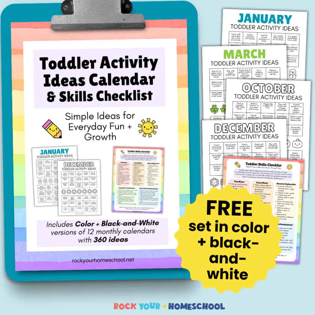 Toddler Activity Ideas Calendar & Skills Checklist - Rock Your Homeschool