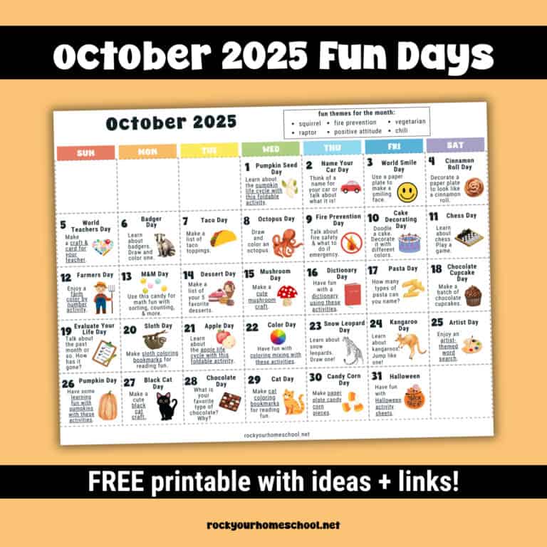 October 2025 Fun Days Calendar - Rock Your Homeschool