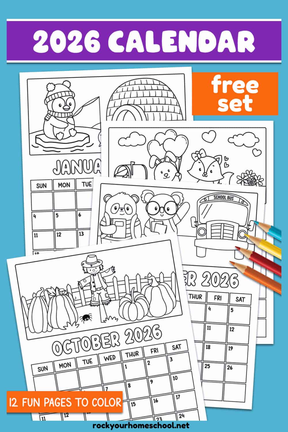 Free 2026 Coloring Calendar for Kids with Fun Ideas to Enjoy - Rock ...