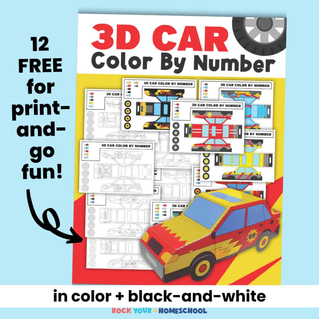 3D Paper Car Craft For Color by Number Fun (Free Set) - Rock Your ...