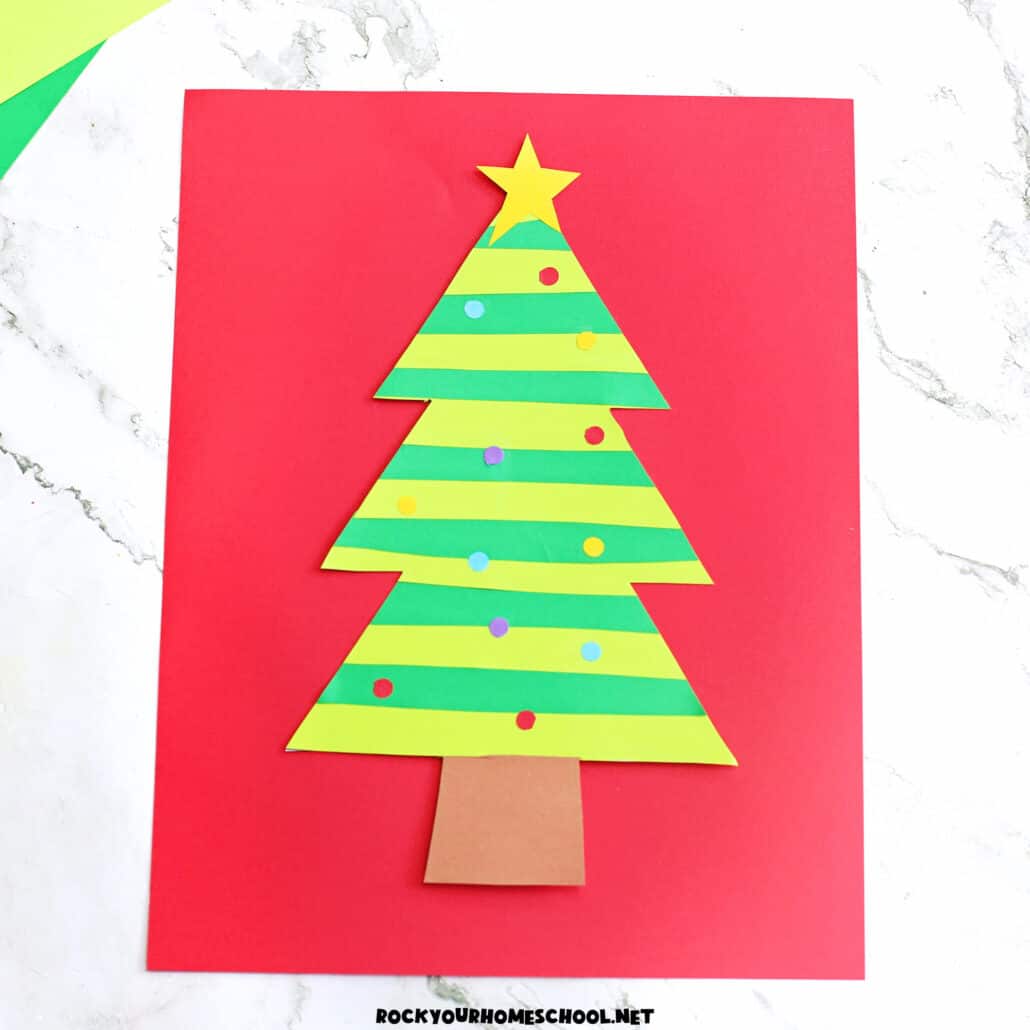 Easy Paper Strip Christmas Tree Craft for Kids (Free Template) - Rock ...