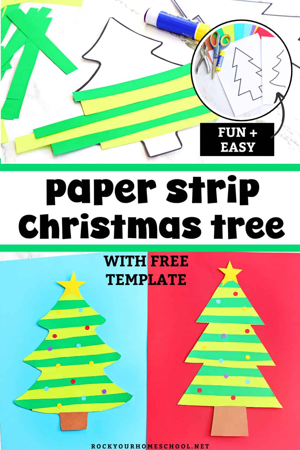 Easy Paper Strip Christmas Tree Craft for Kids (Free Template) - Rock ...