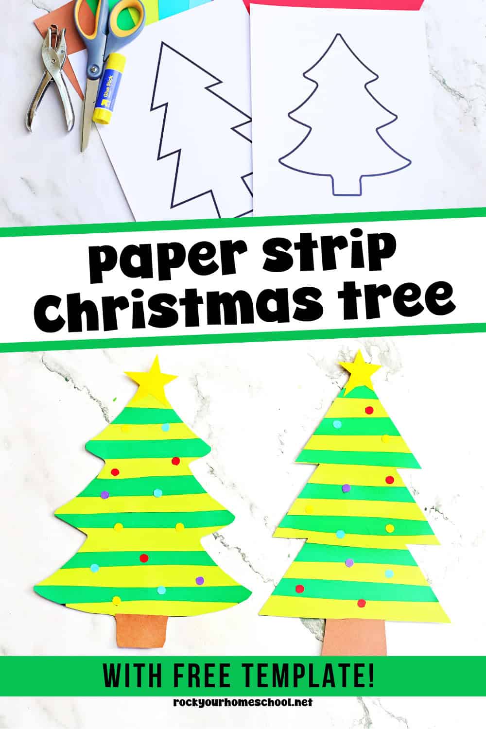 Easy Paper Strip Christmas Tree Craft for Kids (Free Template) - Rock ...
