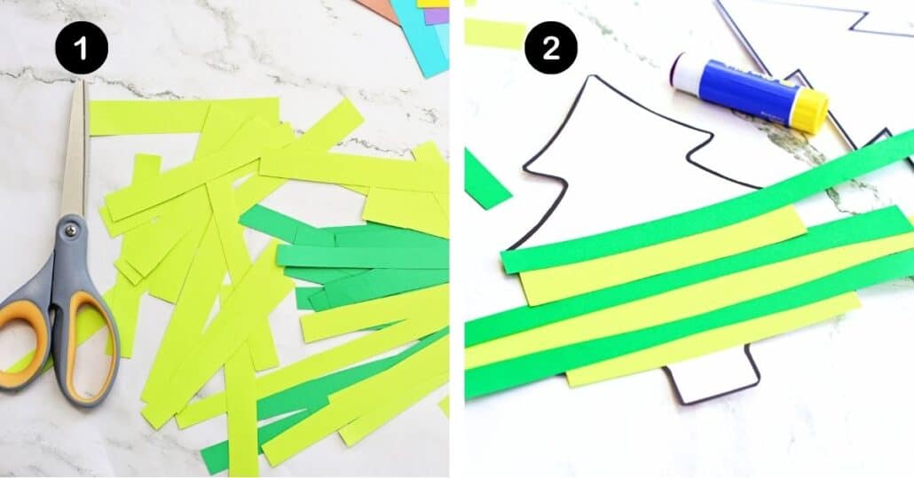 Easy Paper Strip Christmas Tree Craft for Kids (Free Template) - Rock ...