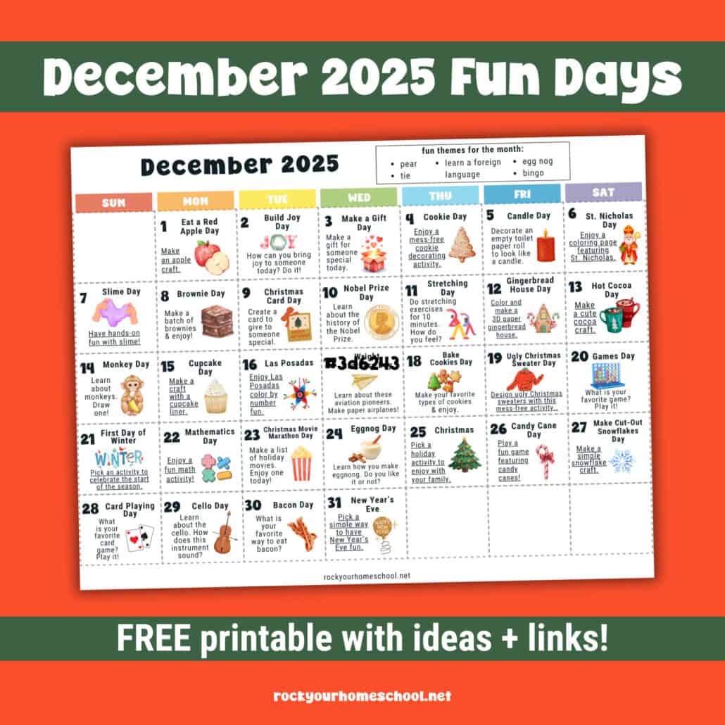 December 2025 Fun Days Calendar for Kids - Rock Your Homeschool