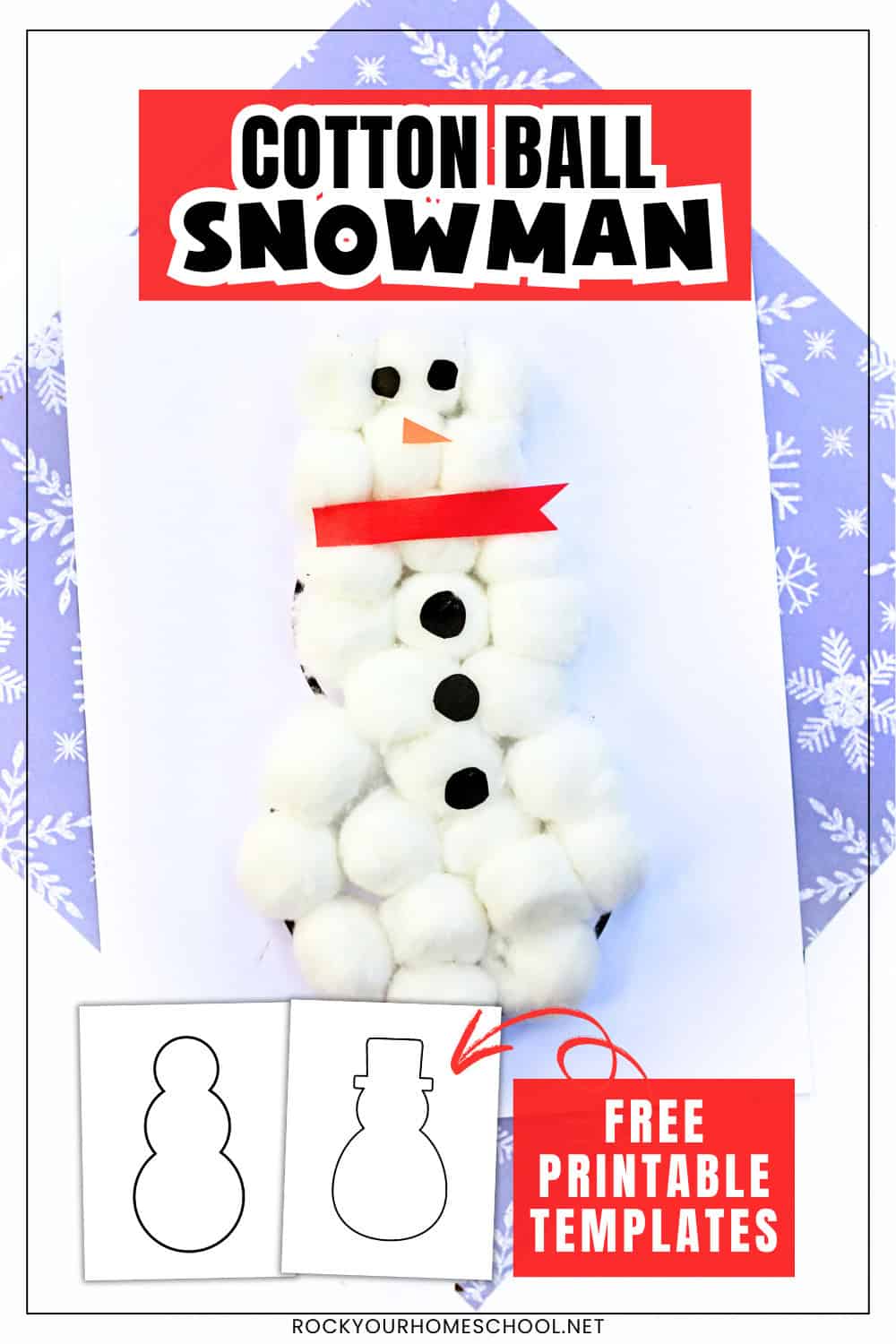 Cotton Ball Snowman Craft for Kids with Free Template- Rock Your Homeschool