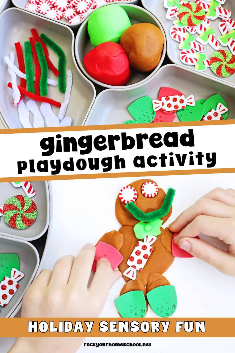 Easy Holiday Sensory Play with Gingerbread Playdough Activity- Rock ...