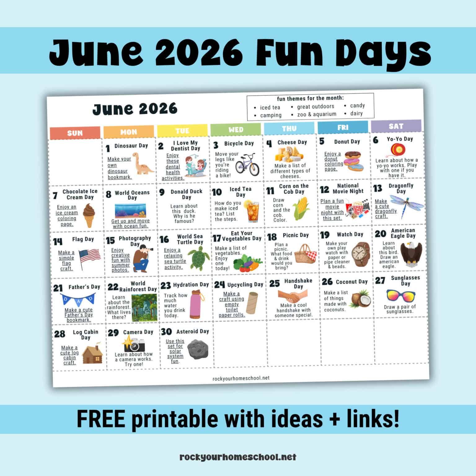 June 2026 Fun Days Calendar for Kids (Free Printable) - Rock Your ...